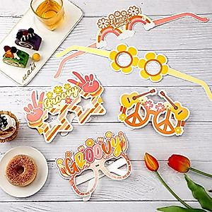 Spiareal 24 Pcs Groovy Retro Hippie Boho Paper Glasses Groovy Party Decorations Groovy Hippie Glasses Funky Sunglasses Hippie Party Paper Eyeglasses for Birthday Baby Shower Retro Party Decorations