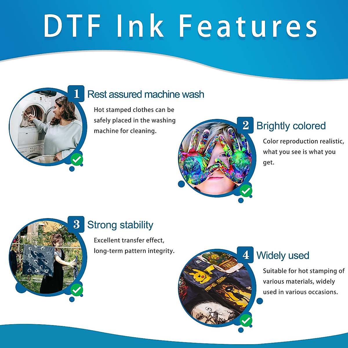 YOUEXPERT DTF Ink Premium Heat Transfer Ink Conversion Kit Refill for Epson L1800, R2400, L800, 1430, P400, P800, R2000, XP-15000 All DTF Printers, for DTF Film (CMYBK Wh, 6x100ml)