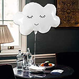 4 Pieces White Cloud Mylar Foil Balloons Smiling Face Balloons Party Supplies for Baby Shower Themed Party Wedding Engagement Decorations