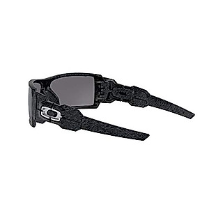 Oakley Men's OO9081 Oil Rig Rectangular Sunglasses, Polished Black & Silver Ghost Texture/Black Iridium, 28 mm