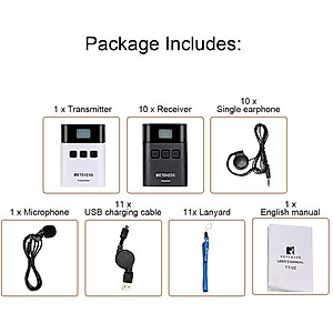 Retekess TT122 Tour Guide System, Translation Devices for Church, 492ft, 36 Channels, Wireless Audio Transmission System for School, Factory, Training (1 Transmitter 10 Receivers)