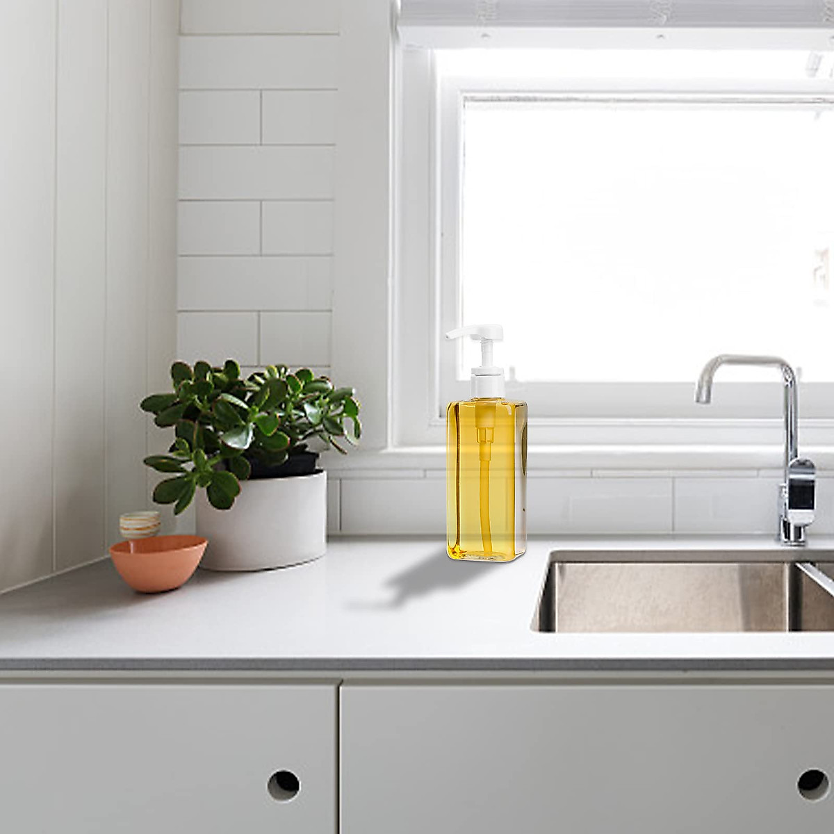 Okllen 12 Pack 16 Oz Plastic Pump Bottles, Empty Refillable Container Liquid Soap Dispenser for Shampoo, Lotion, Cleaning Products, Kitchen, Bathroom, Clear Square