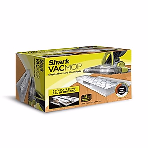 Shark VMP16 VACMOP Disposable Hard Floor Vacuum and Mop Pad Refills 16 Count, White
