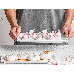 ONEMORE 12 Inch Ceramic Serving Platters, White Rectangular Serving Trays/Dishes for Party Entertaining, Stackable Plates for Appetizers Desserts Baked Goods - Set of 2