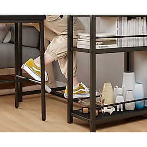 Gizoon Bar Table and Chairs Set for 2 with 3 Storage Shelves, Modern Pub Table Set with Pu Cushion Chairs & Thick Wood Top for Breakfast, 3-Piece Small Table for Kitchen - Black