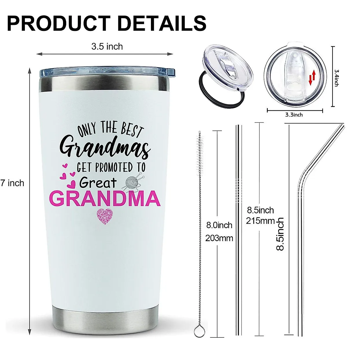 MTSDECO Only The Best Grandmas Get Promoted to Great Grandma Tumblers & Water Glasses 20 oz Insulated Stainless Steel Travel Coffee Mug Tumbler for Hot & Cold Beverages Birthday Christmas Gifts
