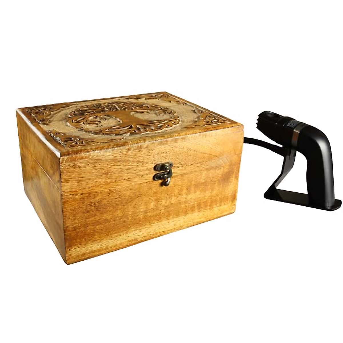 Cocktail/Food Smoker kit with a smoker machine and a mango wood smoker box, multi-purpose food/drink smoky flavoring set for cocktails, whiskey, steak, salmon, cheese, BBQ, and Pizza, a perfect addition to your kitchen, bar, picnic, or outdoor party