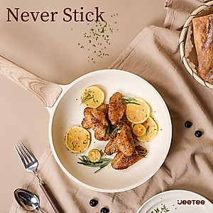 JEETEE 18 Pcs Pots and Pans Set, Pot Sets for Cooking Nonstick, Healthy kitchen Cookware Sets, PFAS and PFOA Free (Beige)