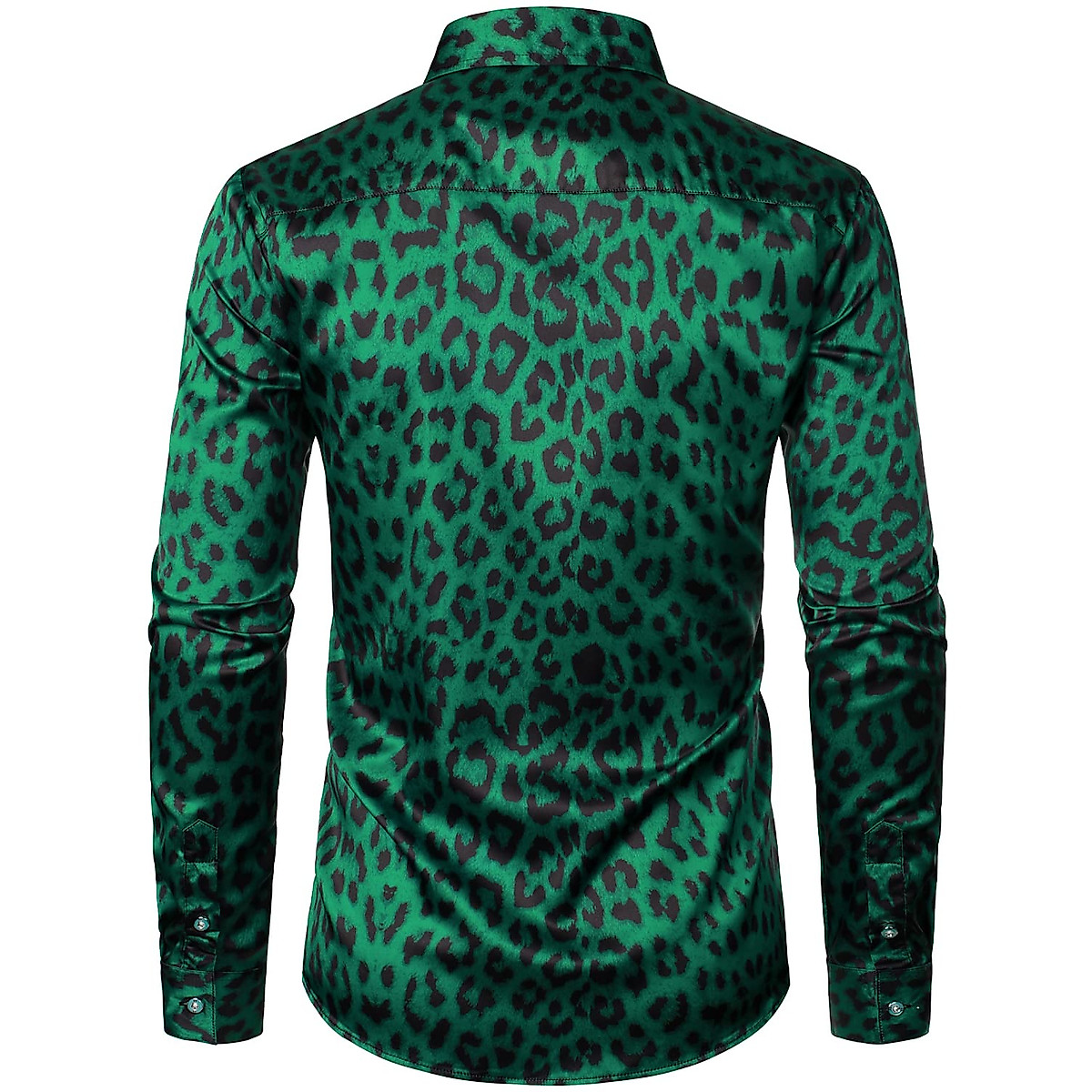ZEROYAA Men's Hipster Leopard Printed Slim Fit Long Sleeve Button Up Satin Dress Shirts for Party Prom ZLCL36-108-Emerald XX-Large