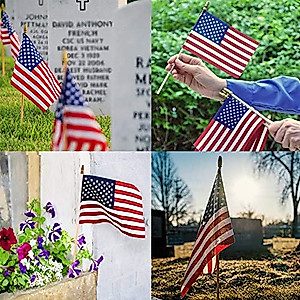 Small American Flags on Stick 5x8 Inch/12 Pack - Mini Ameirican Flags/Handheld American Wooden Stick Flag Spear Top