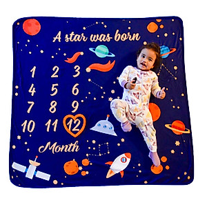 NOOL BABY PRODUCTS Baby Monthly Milestone Blanket w/Heart Frame, White Ribbon, Bonus Gift Card |Newborn Photo Prop with Growth Tracker | Cute, Large (47” x 47 “), Soft, Gender Neutral, boy, Girl