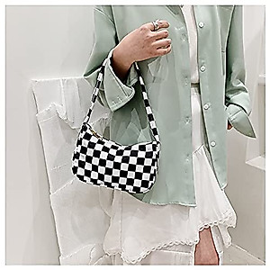 ZEHO Checkerboard Nylon Shoulder Bag Stylish Underarm Handbag Cute Retro Mini Shoulder Bag Trendy Clutch Purse 90s Y2k Bags, Black and White Checkerboard
