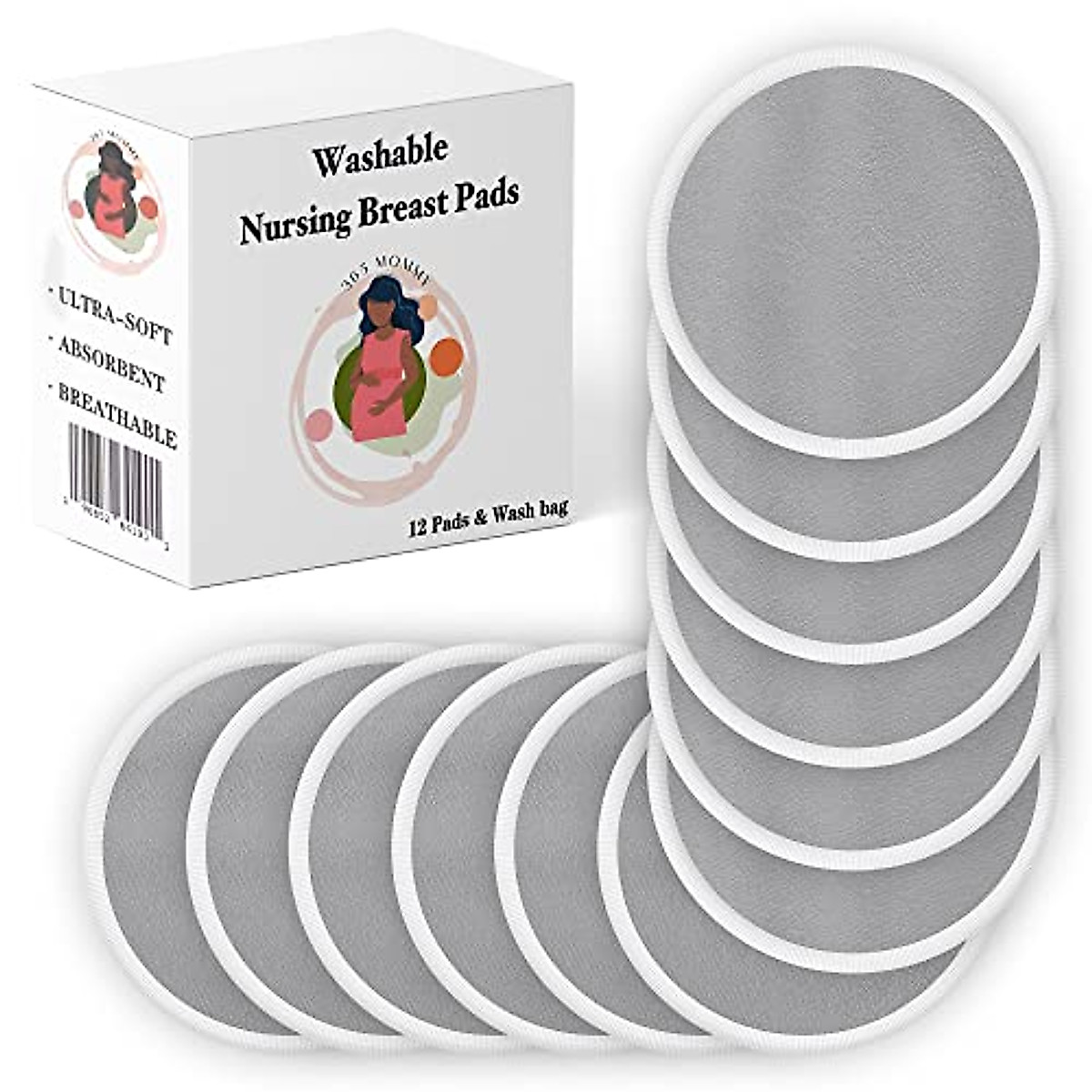 365 Mommy Nursing Pads for Breastfeeding Mothers Organic-Comfortable-Uniquely Crafted Washable Pads Super Absorbent Breastfeeding Pads Leak Proof Organic Bamboo (Gray)