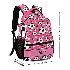 NZOOHY Soccer Balls Pink Personalized Kids School Backpack Custom for Boys Girls Primary Daypack School Bookbag Travel Bag