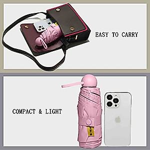 Mini Travel Umbrella - Wind Resistant, Small- Compact, Light, Strong Steel Shaft, Windproof, Mini, Folding and Portable - Backpack, Car, Purse Umbrellas for Sun and Rain - 99% UV Protection for Men and Women, Compact Umbrella (light pink with gift box)