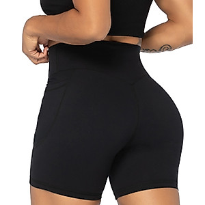 Sunzel 8" / 5" / 3" Biker Shorts for Women with Pockets, High Waisted Yoga Workout Shorts Black Medium