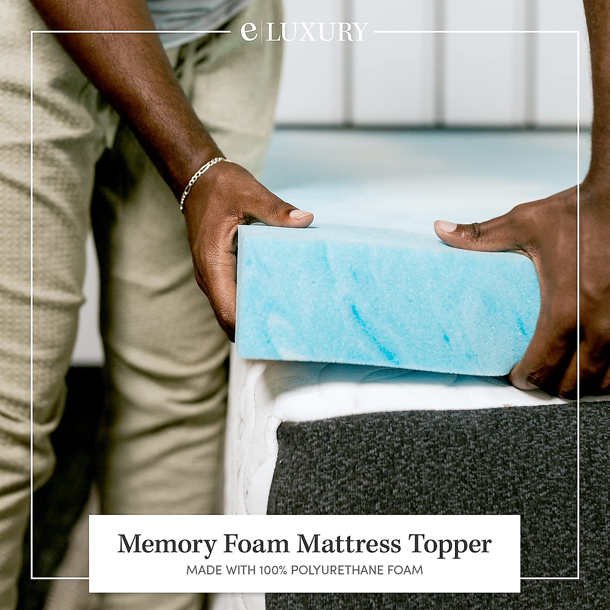 eLuxurySupply 1.5 Inch Memory Foam Mattress Topper - Temperature Regulating Mattress Pad - 2 lb Density for High Support - CertiPUR-US Certified - King Size