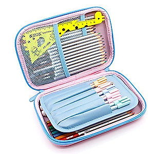 SOOCUTE Crown Unicorn Gifts for Girls - Cute Big Size Hardtop Pencil Case with Compartment - Kids School Supply Organizer Stationery Box Zipper Pouch (Light Pink)