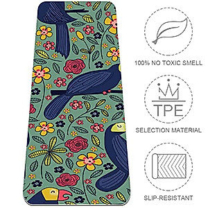 Yoga Mat, Yoga Mats for Home Workout, Workout Mat, Exercise Mats, Pilates Mat, seamless bird flower pattern