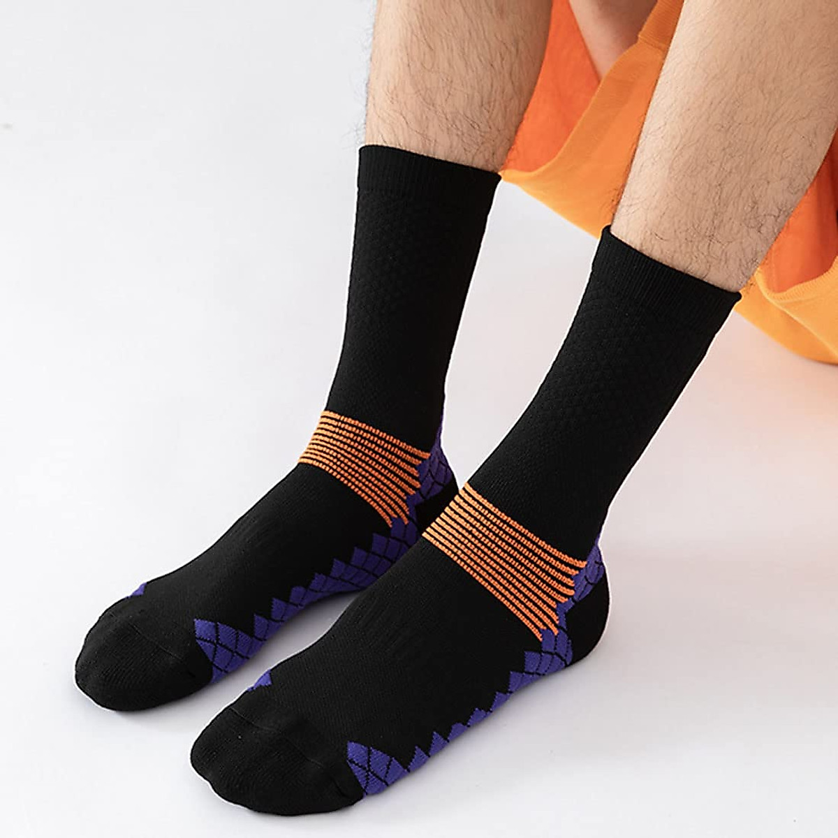 YWSLRC Mens Athletic Socks Elite Basketball Socks-Performance Thick Cushioned Sport Training Running Compression Crew Sock (Multicolor)