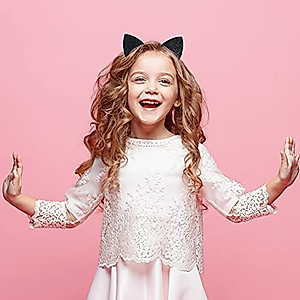 JiaDuo 4 Pack Cat Ears Headband Black Glitter Cat Hairband for Girls Women Halloween Costume Accessories for Noir Catwoman