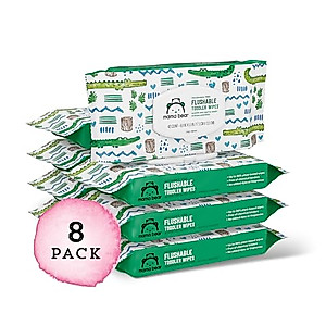 Amazon Brand - Mama Bear Fragrance Free Hypoallergenic Flushable Toddler Toilet Wipes, 336 Count (8 Packs of 42)