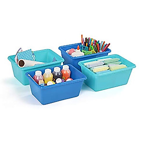 Humble Crew Small Plastic Storage Bins, Set of 4, Navy/Teal