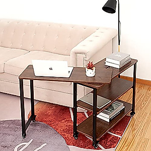 Coral Flower Accent 360° Free Rotating Sofa, Side Snack Table for Home Office, Dark Oak