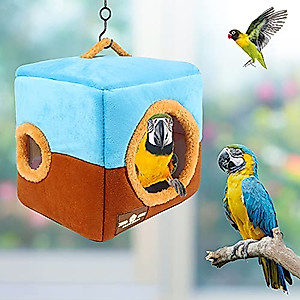 GINDOOR Large Size Parrot Nest House - Winter Warm Bird Snuggle Hut Hanging Birds House Cage Hideaway Cave Bed for Large Birds Amazon Parrots African Grey Cockatoos Macaws