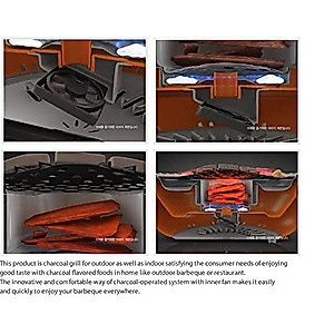 Homping Grill - Ultimate Portable Charcoal BBQ Grill. Produces Less Smoke. Combined with its Electric Fan for air/Heat Control. Tailgating Grill (Orange)