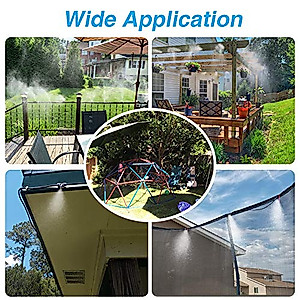 Mister System for Outside Patio - Misting Cooling System - 50 FT (15M) Misting Line + 15pcs Brass Mist Nozzles + a Faucet Connector (3/4" and 1/2") - Patio Misting System for Garden Greenhouse