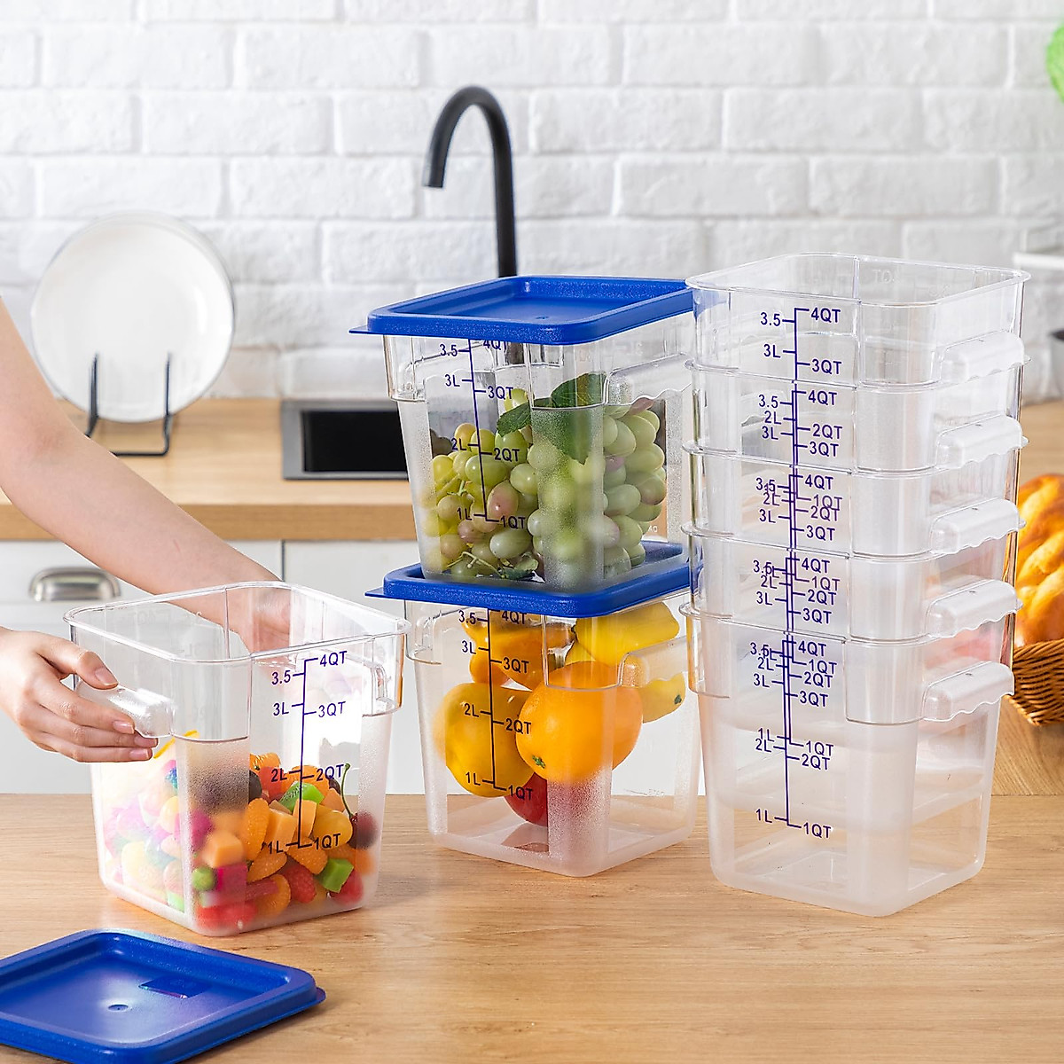 Lallisa 8 Pack 4 Qt Clear Food Storage Container with Handles and Lid Commercial Grade Square Food Storage Containers with Lids Polycarbonate Storage Container for Home Kitchen Restaurant