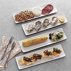 DOWAN (Set of 8) 14" Porcelain Sushi Plate for Appetizer, Meat, Dessert, Dishwasher&Oven Safe & DOWAN 12" Rectangle Serving Plates, for Thanksgiving Appetizers, Snacks, Lunch, Chips, Party