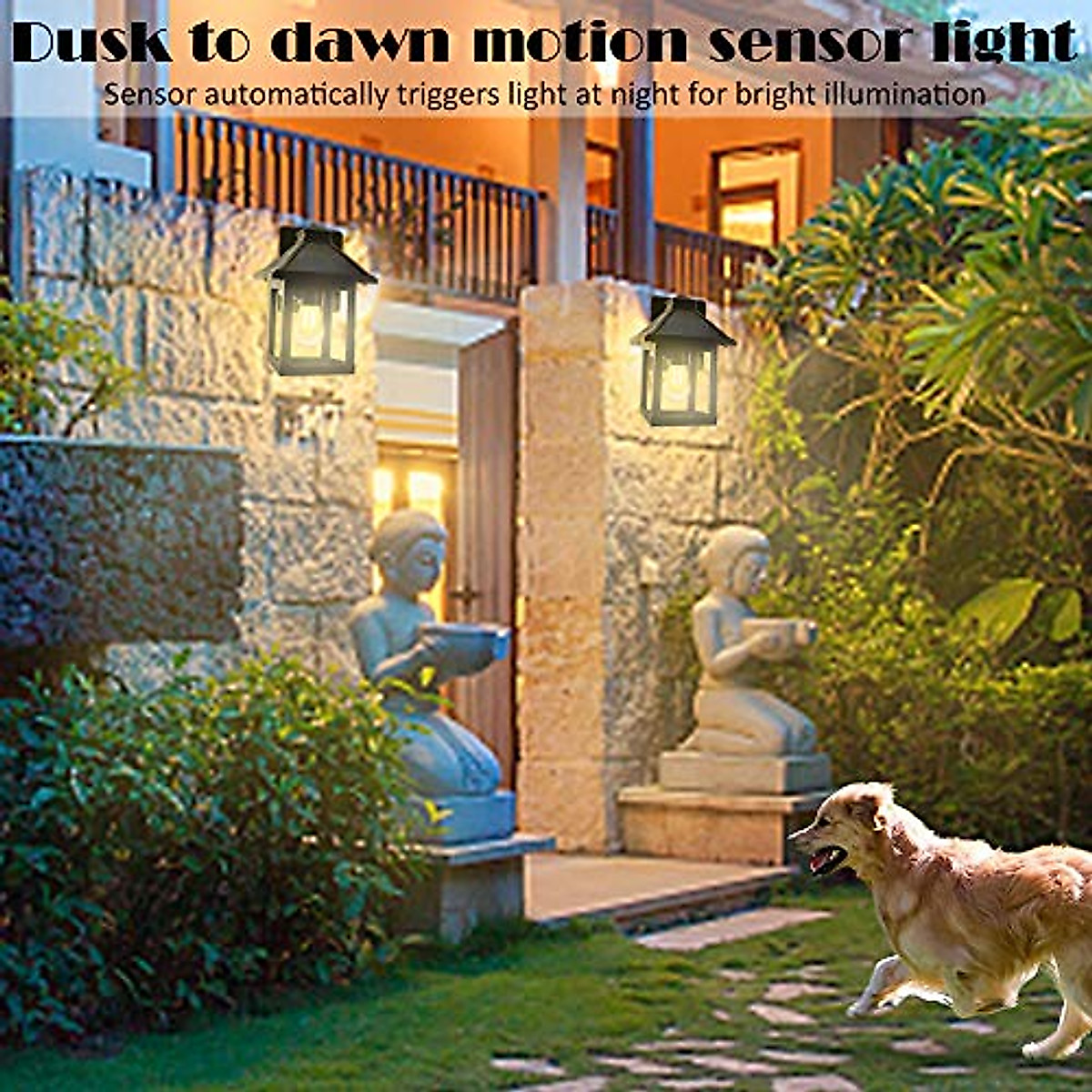 INDARUN Solar Wall Lantern Lights with 3 Modes, Solar Lights Outdoor Waterproof, Dusk to Dawn Motion Sensor LED Wall Sconce, Porch Barn Light, Warm White Lighting for Garage, Yard, Patio