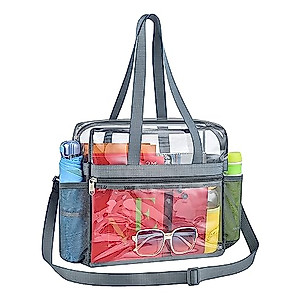 Paxiland Clear Bag Stadium Approved 12x6x12, Clear Stadium Bag for Women and Men, Clear Tote Bag Stadium Approved for Concert Work Festival Lunch, See Through Bag with Removable Straps - Grey