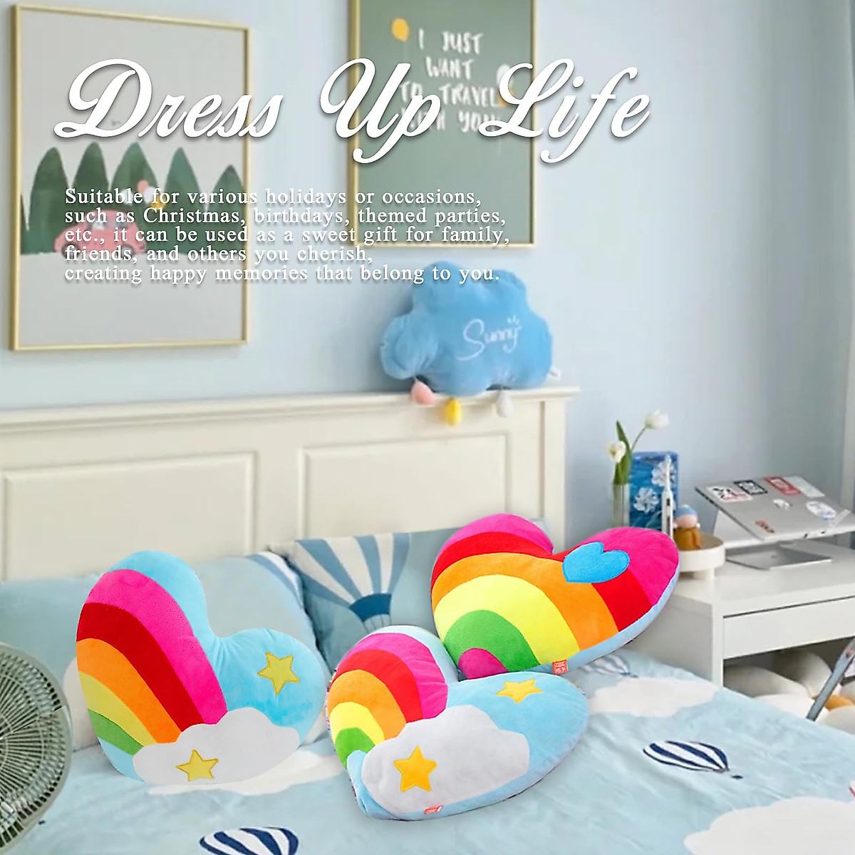 zxmbeddings 17.7"X13.8"Heart Pillow Stuffed Rainbow Heart Shaped Throw Pillow Plush Toy,Star