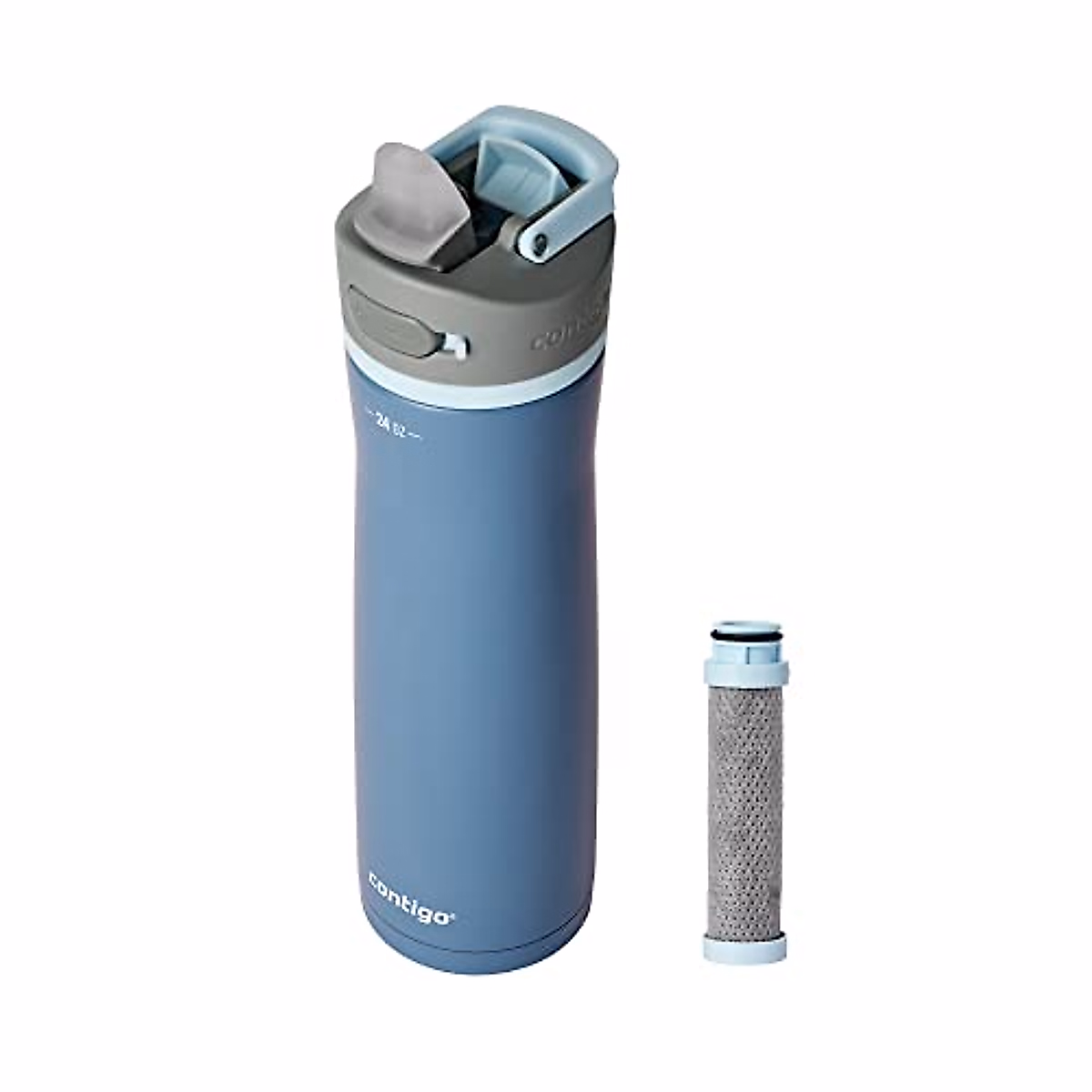 Contigo Wells Chill Stainless Steel Filter Water Bottle with Leak-Proof Straw Lid and Replacement Filter