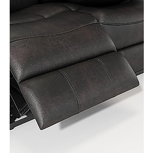 FANYE Breathable Leather Upholstered Power Motion 3 Seaters Sofa Couch W/USB Port, Wireless Charger,Stainless Steel Cupholders,Drop Down Table,2 Recliner Chaises and Magazine Bag, 85", Espresso