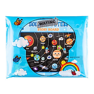 WATINC 44Pcs Outer Space Felt Story Board Set 3.5 Ft Solar System Universe Storytelling Flannel Interactive Play Kit with Hooks Astronaut Planets Alien Galaxy Reusable Wall Hanging Gift for Boys Girls