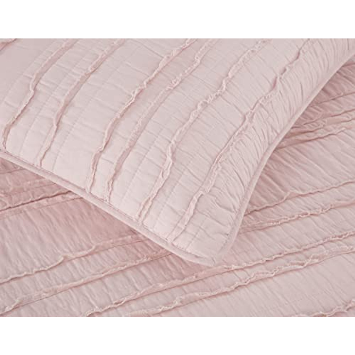 Chezmoi Collection Katy 3-Piece Frayed Edge 100% Washed Cotton Quilt Set - Soft-Finished Lightweight Bedspread All Season Bedding, King, Blush