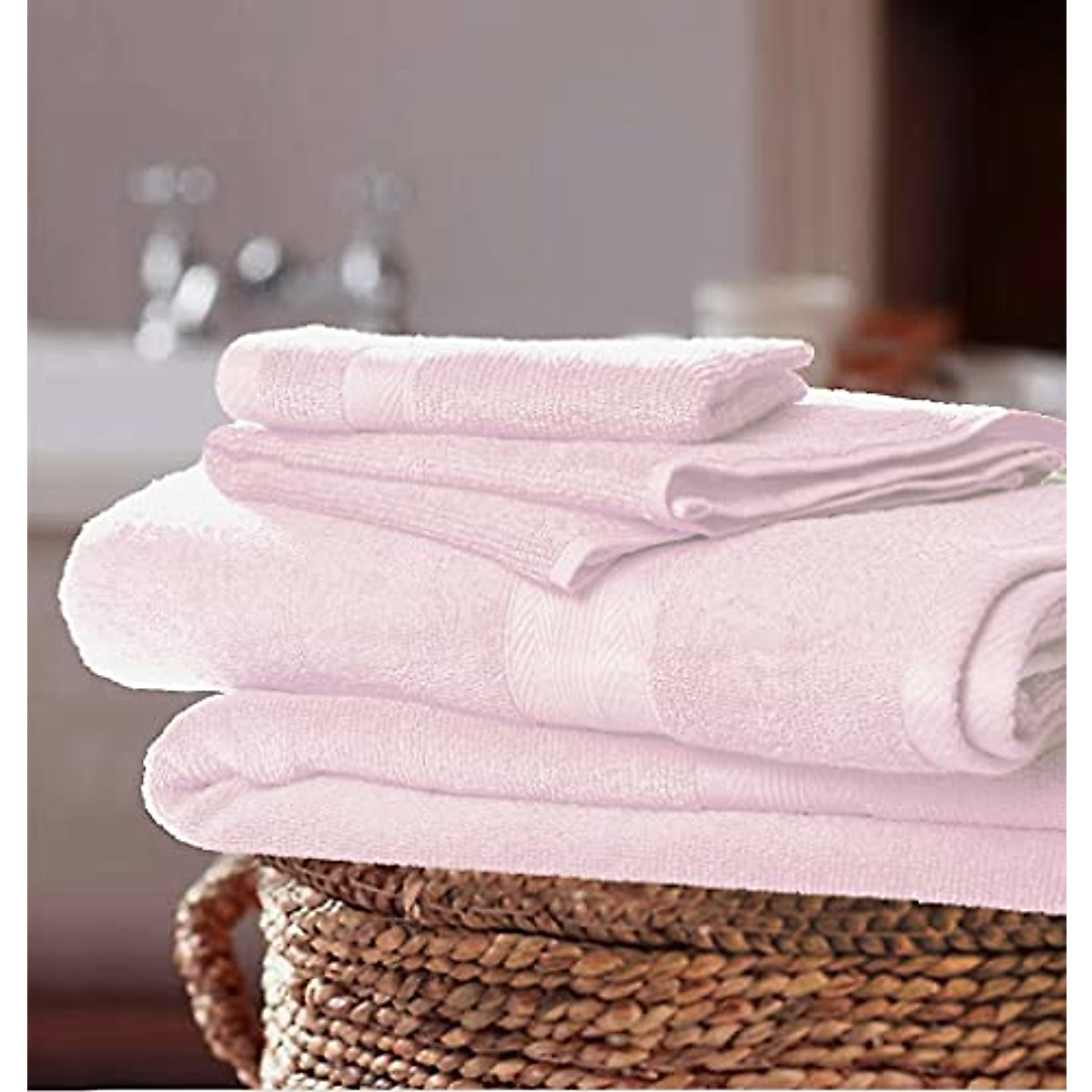 BOUTIQUO 8 Piece Towel Set 100% Ring Spun Cotton, 2 Bath Towels 27X54, 2 Hand Towels 16X28 and 4 Washcloths 13X13 - Ultra Soft Highly Absorbent Machine Washable Hotel Spa Quality - Pink
