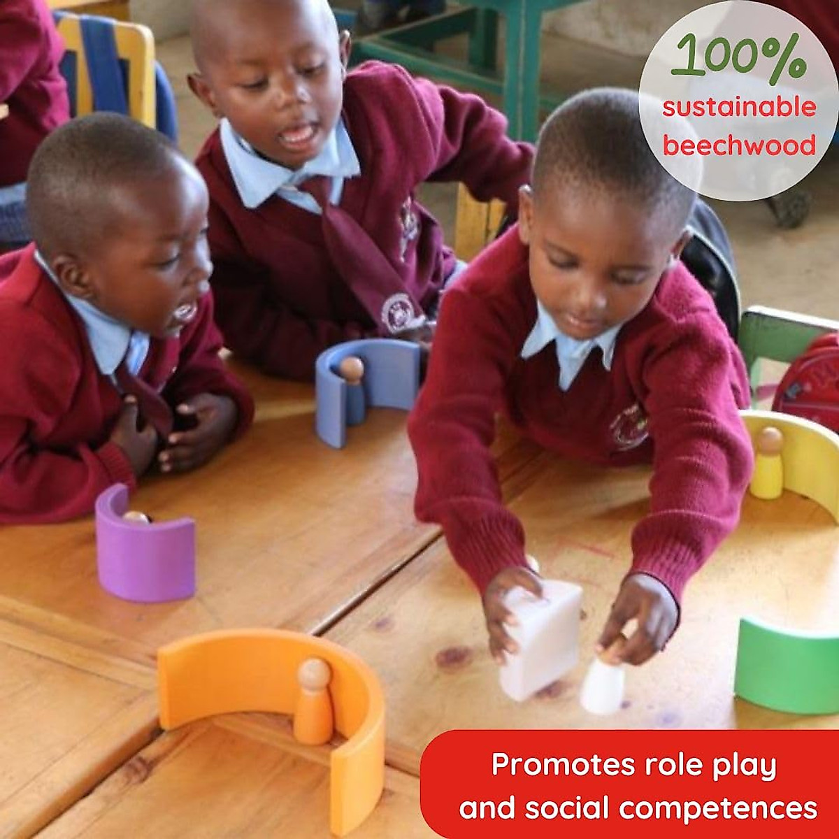 Montessori Nesting Rainbow Toy: Open-Ended Wooden Stacking Set with Arches, Peg Dolls & Story Book for Emotional Intelligence & Creative Play | Ages 3+ | 16 pcs | Premium Quality Tiger Wood