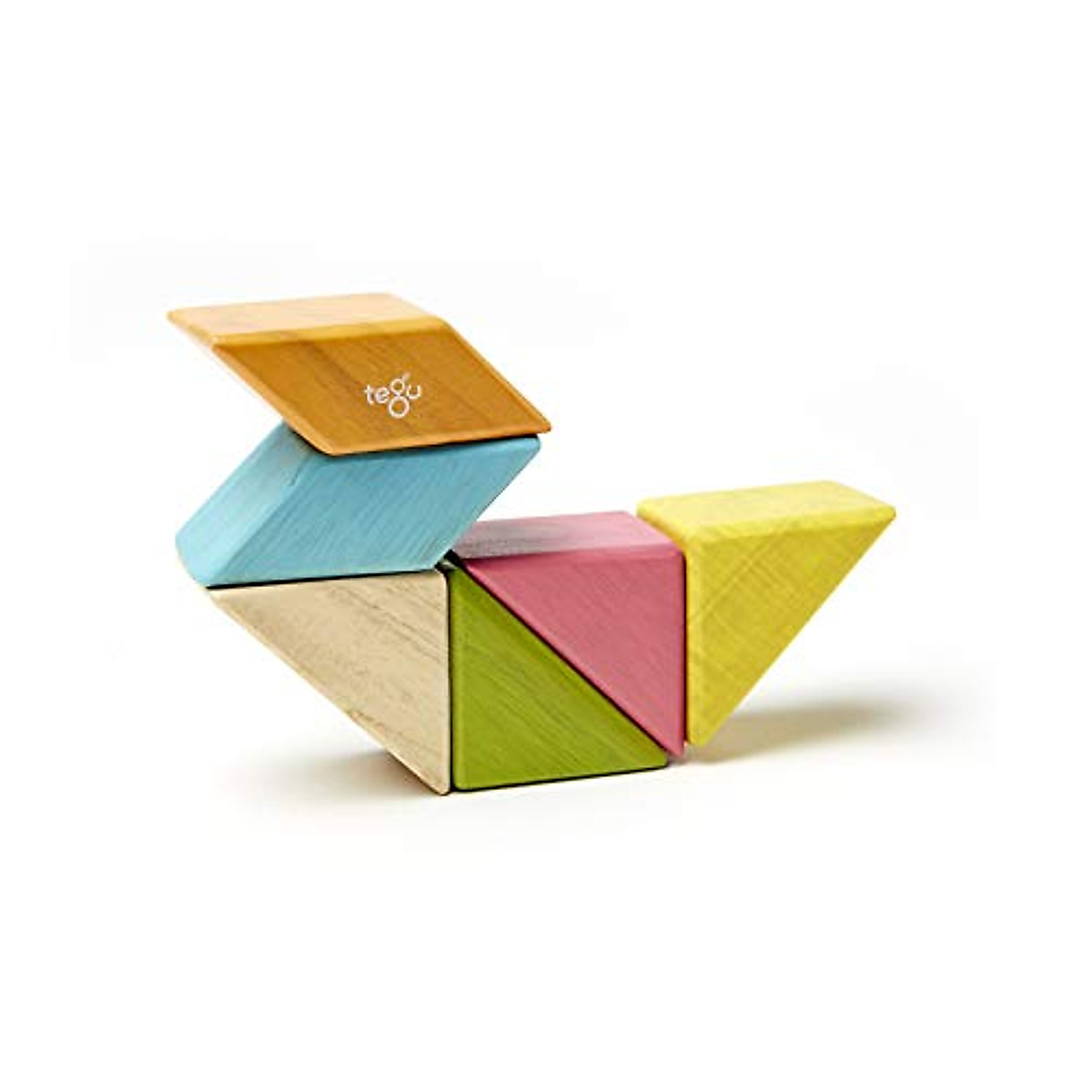 6 Piece Tegu Pocket Pouch Prism Magnetic Wooden Block Set, Tints