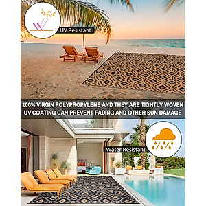 Outdoor Rugs - Reversible Mats, 5'x8' Plastic Straw Rug for Patio Clearance Waterproof, Indoor Outdoor Area Rug Carpet for Outside, RV, Deck, Picnic, Beach, Trailer, Camping(Black & Brown)