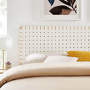 Modway Sparta Vegan Leather Weave King Headboard in Natural Beige Faux Leather King Headboard Only, Height Adjustable Headboard, Freestanding Headboard for Primary Bedroom or Guest Room