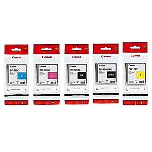 Canon PFI120 Pigment Ink Tank Bundle (Matte Black, Cyan, Magenta, Yellow, Black) in Retail Packaging