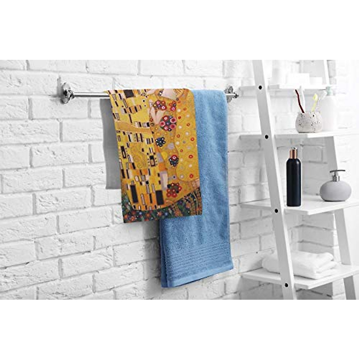 oFloral Hand Towels Cotton Washcloths Gustav Klimts The Kiss Oil Painting Art Comfortable Super-Absorbent Soft Towels for Bathroom Beach Kitchen Spa Gym Yoga Face Towel 15X30 Inch,