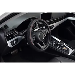 KAFEEK Steering Wheel Cover, Universal 15 inch, Microfiber Leather Viscose, Breathable, Anti-Slip,Warm in Winter and Cool in Summer, Black