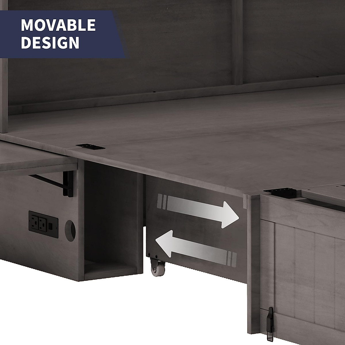 ijuicy Cube Murphy Bed Queen, Murphy Cabinet Chest Bed with Charging Station & 3 Level Foldable Memory Foam Mattress & & Large Drawer for Guests Room (Poplar Grey)