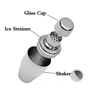 Delidge Small Cocktail Shaker Mini Martini Shaker Stainless Steel Drink Shaker with Strainer and Lid Top, Single Martini（250ml+350ml）